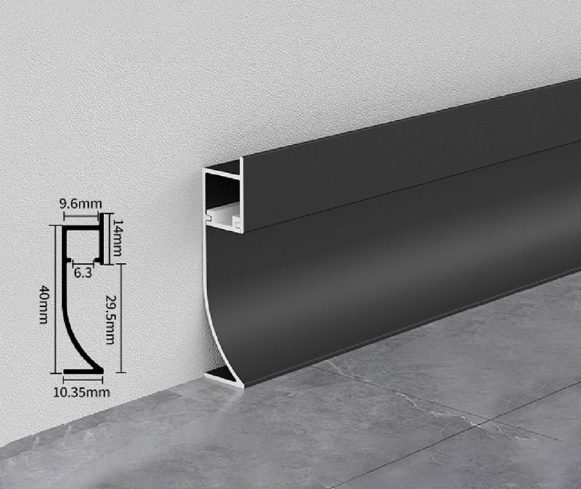 40mm Aluminum Skirting Board LED Profile for Strip Lights Black Gold ...